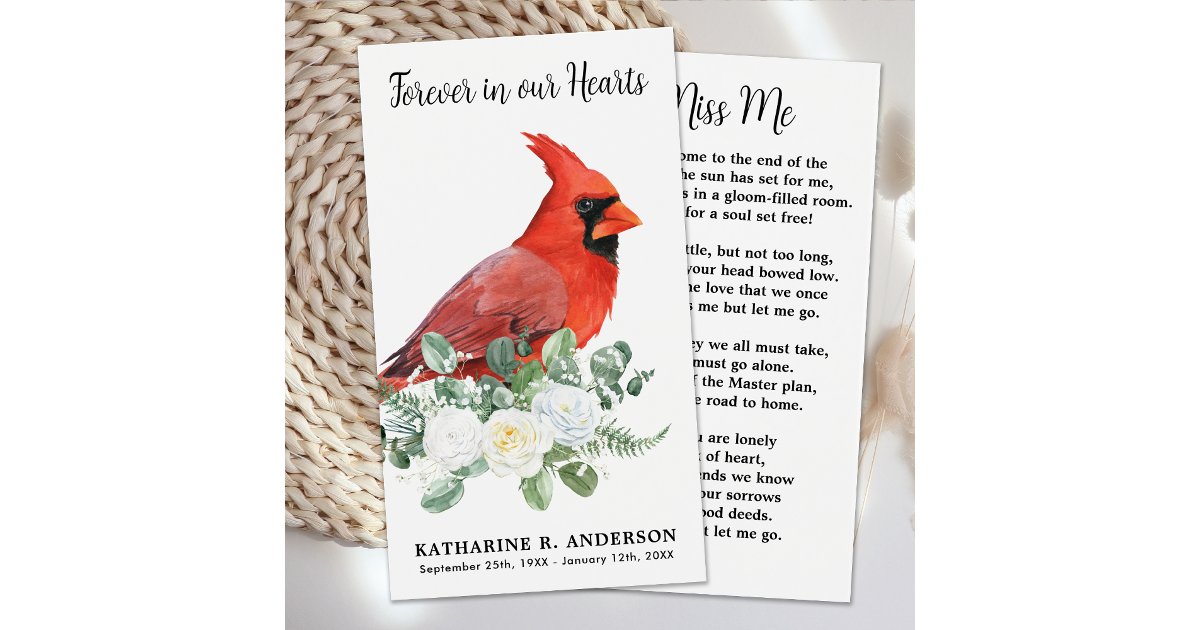 Cardinal Memorial Poem Floral Funeral Prayer Card | Zazzle