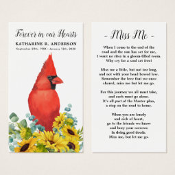 Cardinal Memorial Poem Funeral Prayer Card | Zazzle