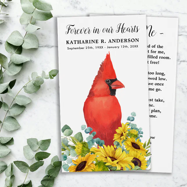 Cardinal Memorial Poem Funeral Prayer Card | Zazzle