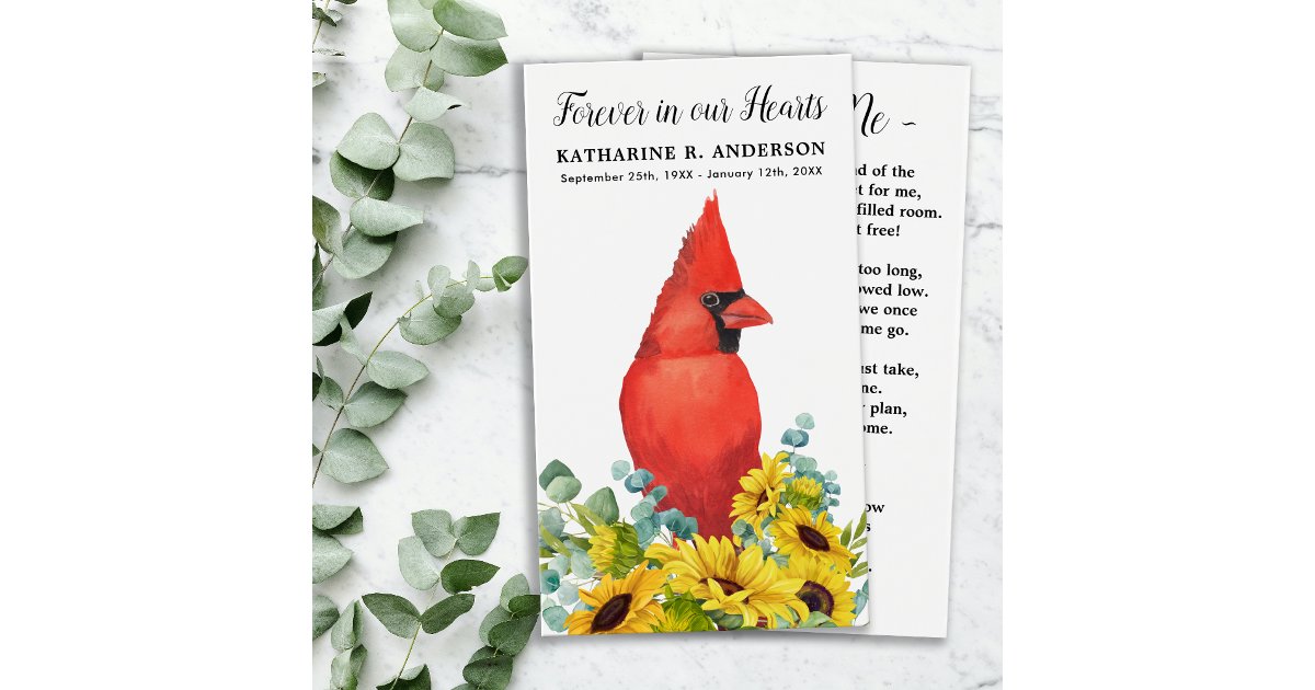 Cardinal Memorial Poem Funeral Prayer Card | Zazzle