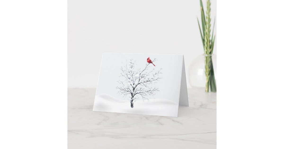 Cardinal on Snowy Tree Christmas Card | Zazzle