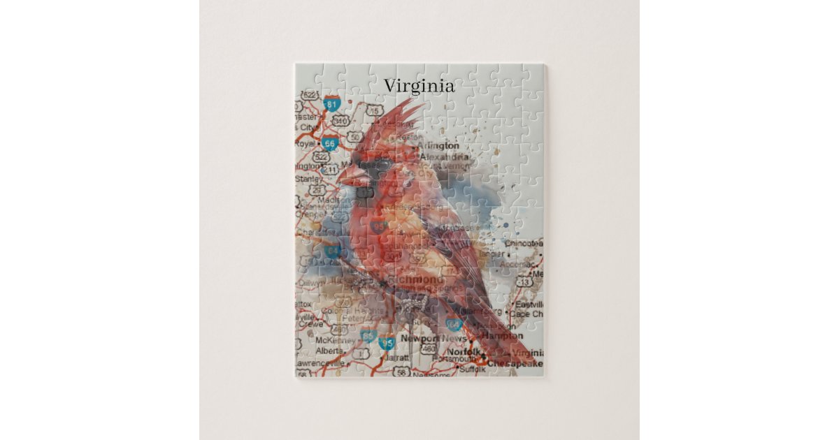 Cardinal on Virginia Road Map Jigsaw Puzzle | Zazzle