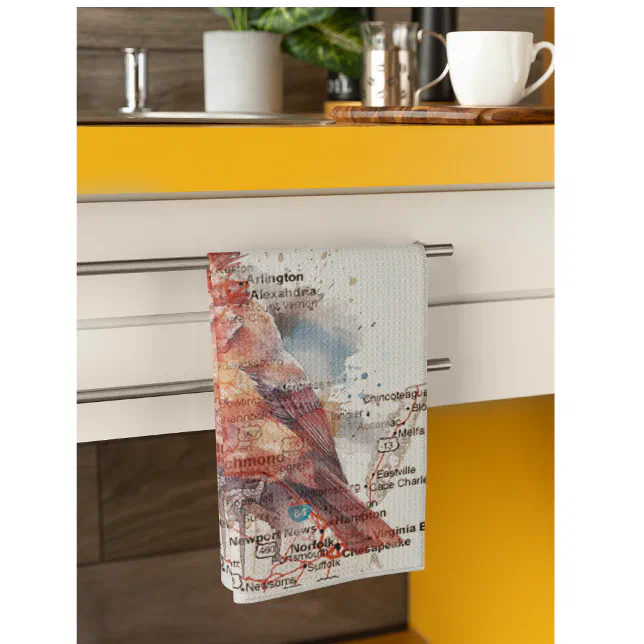 Cardinal on Virginia Road Map Kitchen Towel | Zazzle