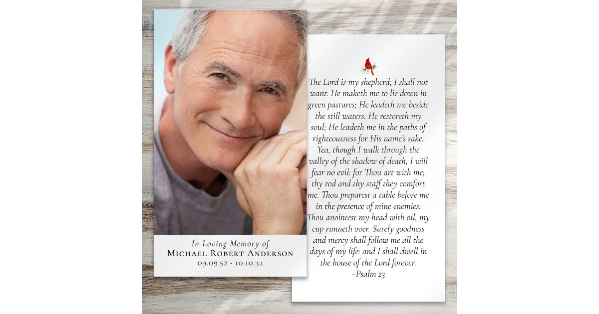 Cardinal Photo Memorial Prayer Card | Zazzle