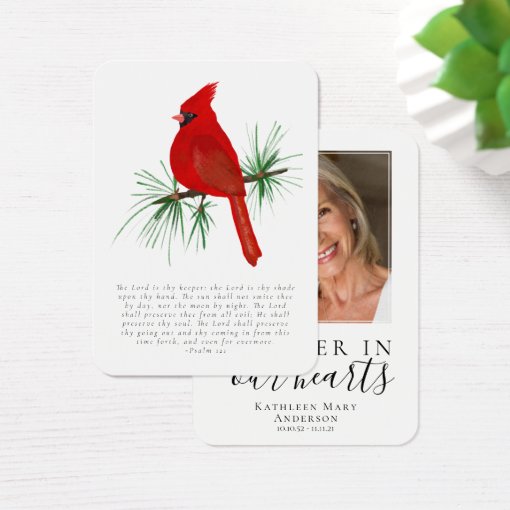 Cardinal Photo Memorial Prayer Card | Zazzle