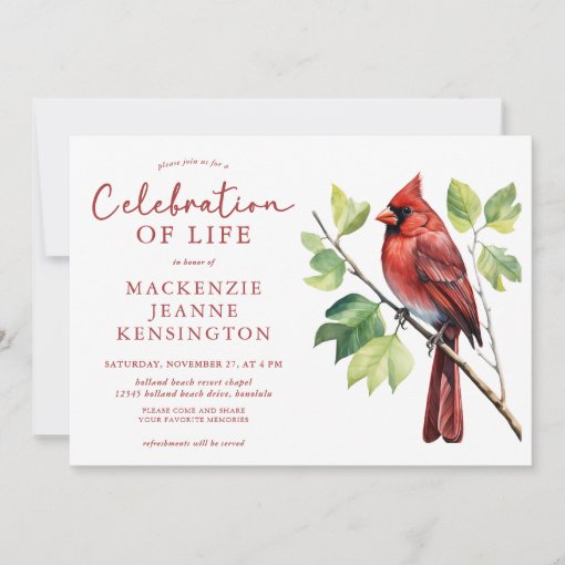 Cardinal Red Bird Celebration of Life Memorial Invitation | Zazzle