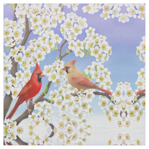 Cardinal Red Bird Couple Fabric | Zazzle