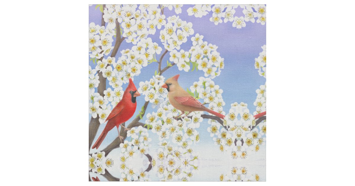Cardinal Red Bird Couple Fabric | Zazzle