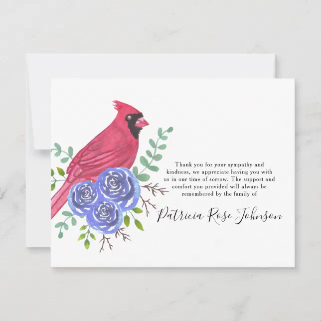 Cardinal Red Bird Funeral Thank You Note Card | Zazzle