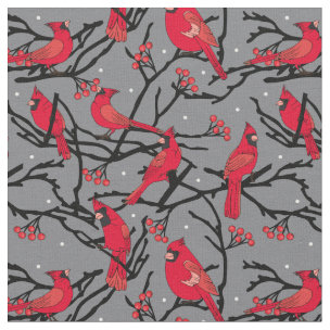 Cute Cardinal Christmas Fabric | Zazzle