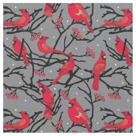 Cute Cardinal Christmas Fabric | Zazzle