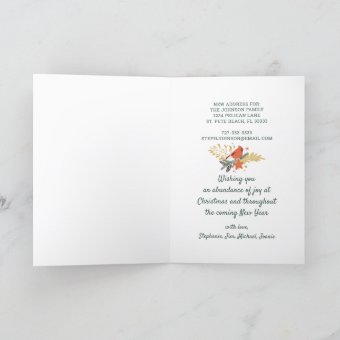 Cardinal Strawberry Christmas Wreath New Address Holiday Card | Zazzle