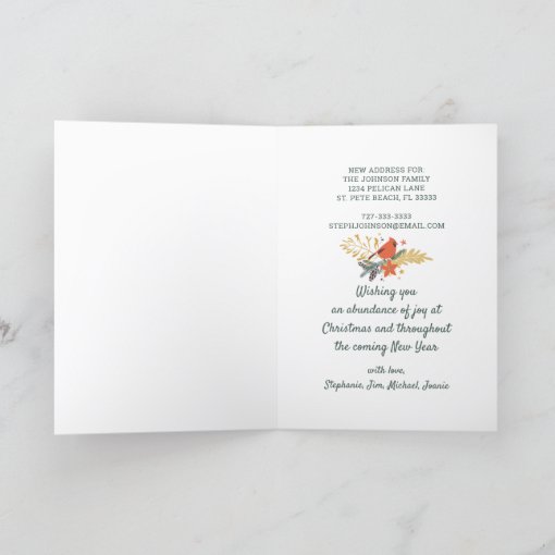 Cardinal Strawberry Christmas Wreath New Address Holiday Card | Zazzle