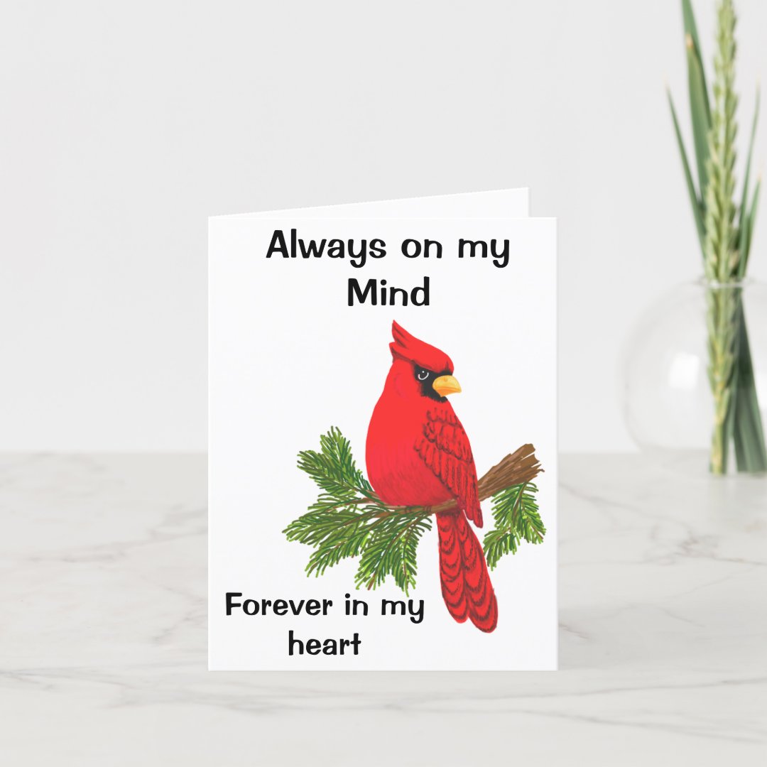 Cardinal sympathy always on my mind, thank you card | Zazzle