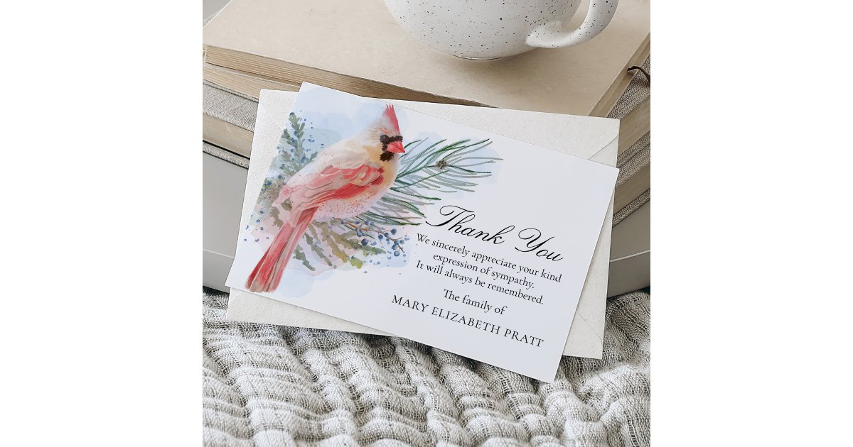 Cardinal Sympathy Funeral Thank You Card | Zazzle