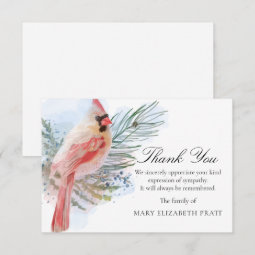 Cardinal Sympathy Funeral Thank You Card | Zazzle
