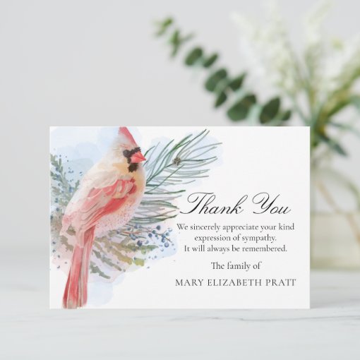 Cardinal Sympathy Funeral Thank You Card | Zazzle