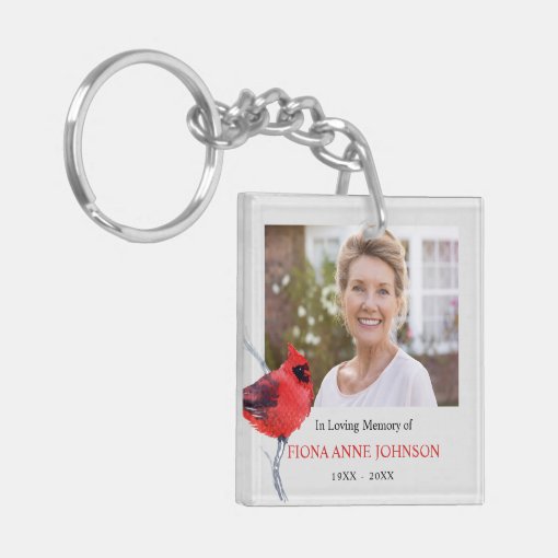 Cardinal Sympathy In Loving Memory Photo Keychain | Zazzle