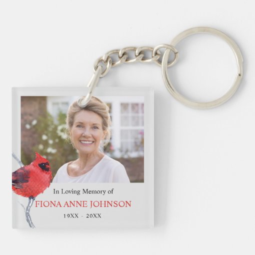 Cardinal Sympathy In Loving Memory Photo Keychain | Zazzle