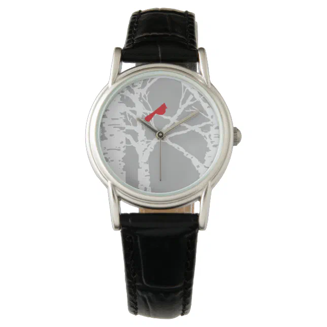 Cardinal watch. Bird on birch branch. Watch | Zazzle