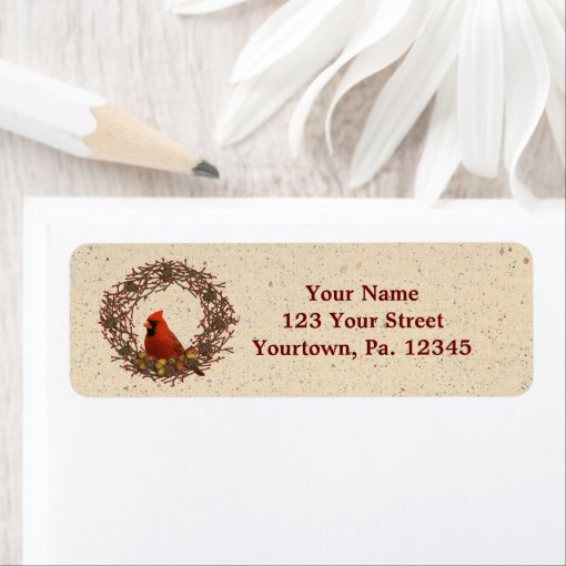 Cardinal Wreath Address Label | Zazzle