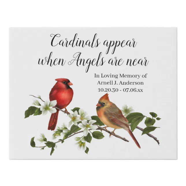 Cardinals Appear Angels are Near In Loving Memory Faux Canvas Print ...