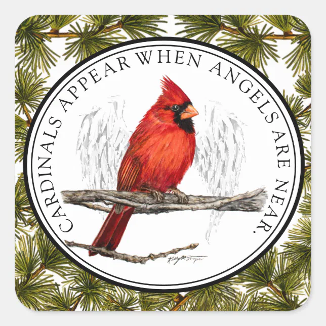 Cardinals Appear When Angels Are Near Evergreen Square Sticker | Zazzle
