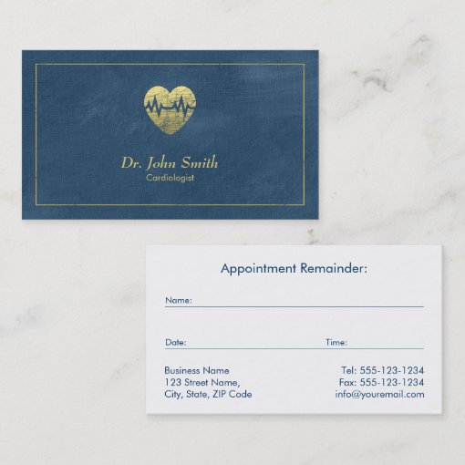 Cardiologist, Blue Canvas Golden Frame & Heart Appointment Card | Zazzle