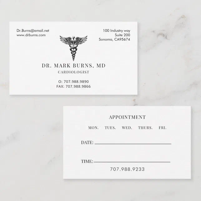 Cardiologist Doctor Caduceus Appointment And Business Card | Zazzle