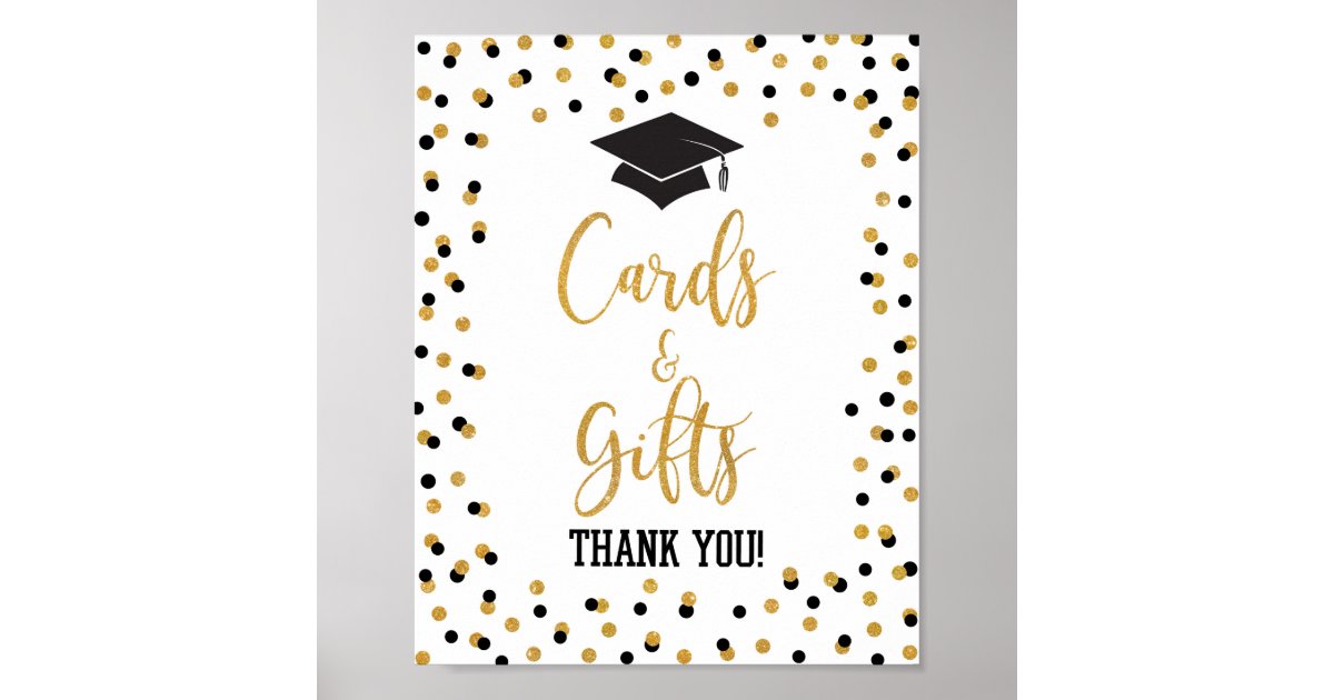 Cards and Gifts Graduation Party Sign Black Gold | Zazzle
