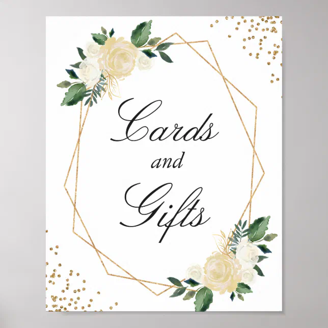 Cards and Gifts Modern Frame Gold Glitters Floral Poster | Zazzle