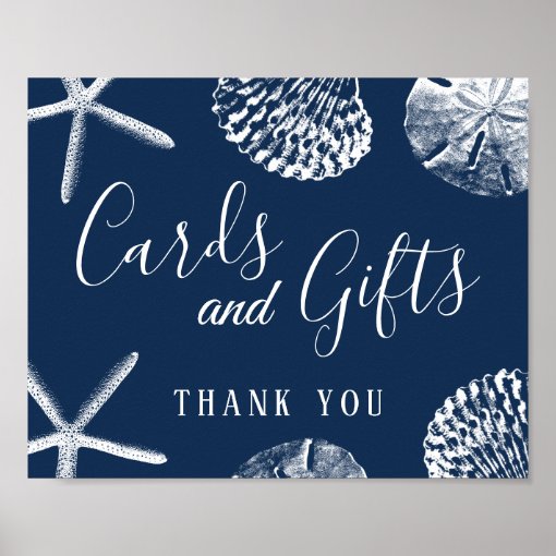 Cards and Gifts Navy Blue Seashells Beach Wedding Poster | Zazzle