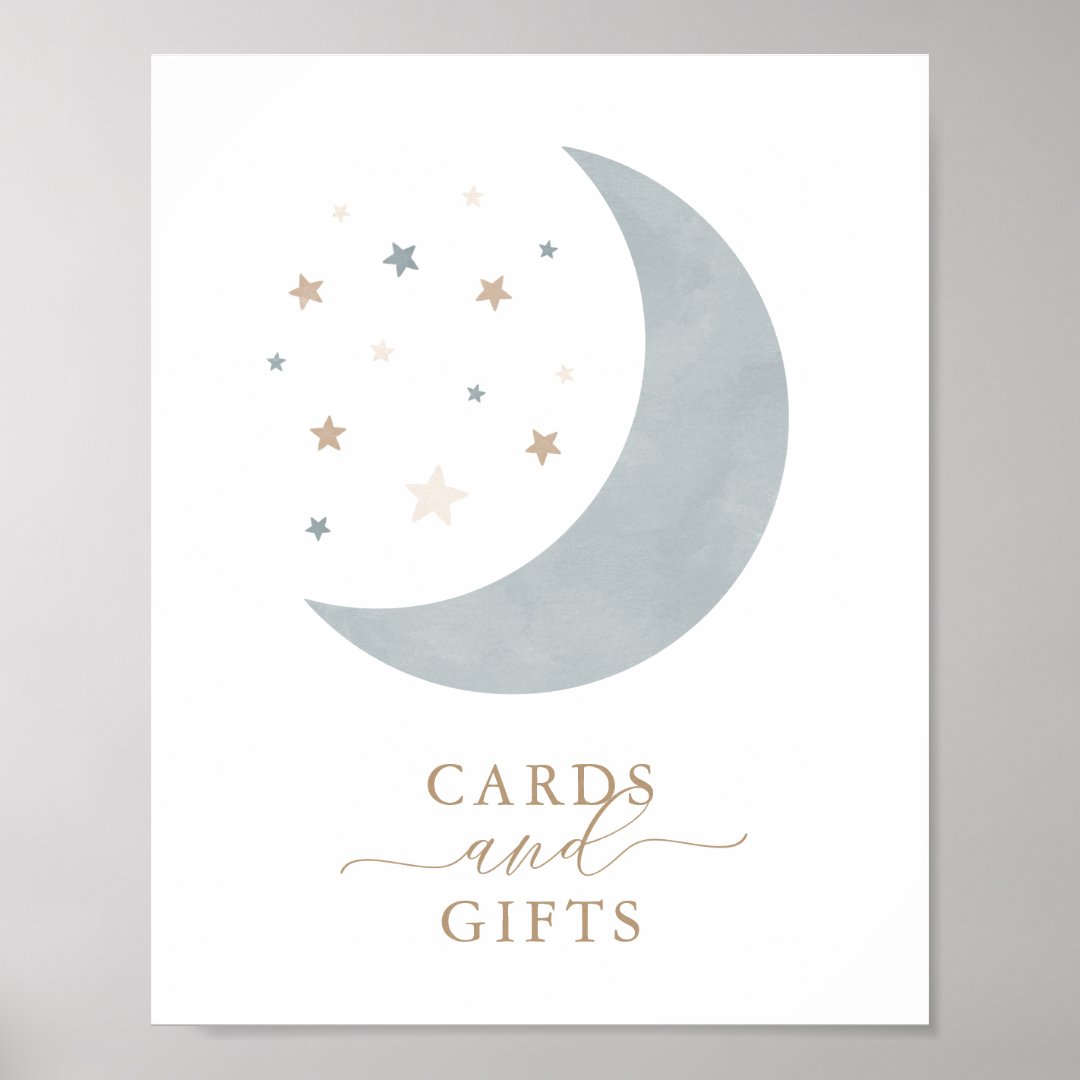 Cards and Gifts Over the Moon Boy Baby Shower Poster | Zazzle