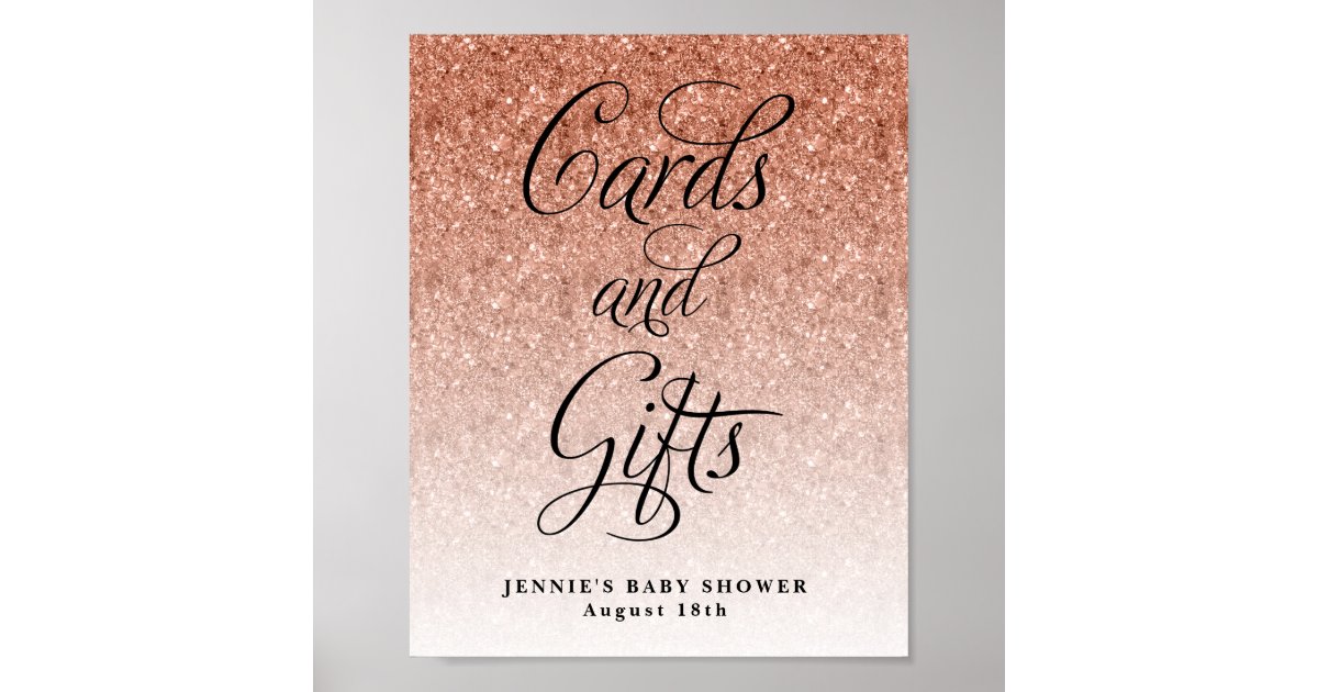 Cards and Gifts, Rose Gold Glitter Display Poster | Zazzle