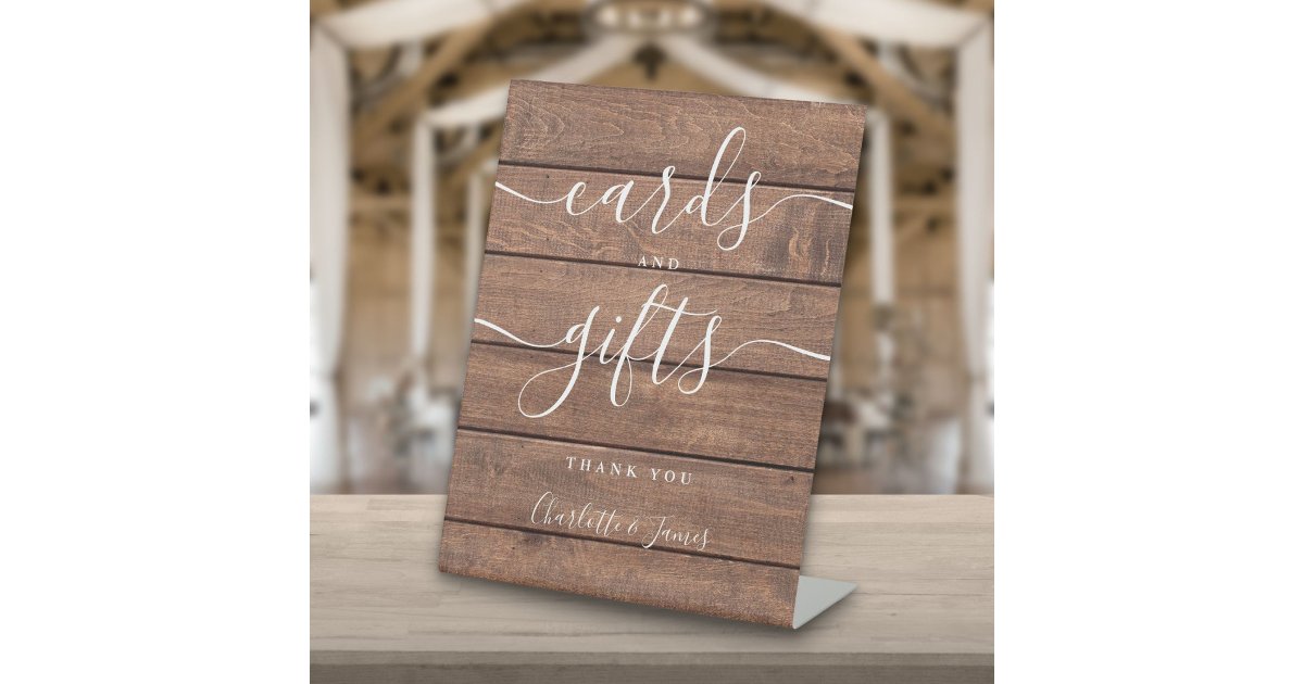 Cards And Gifts Rustic Barn Wood Signature Script Pedestal Sign | Zazzle