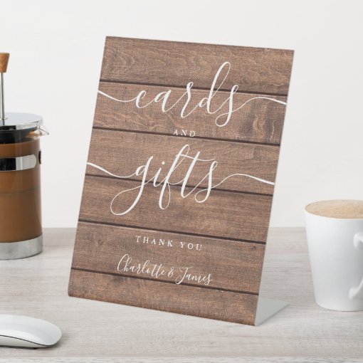 Cards And Gifts Rustic Barn Wood Signature Script Pedestal Sign | Zazzle