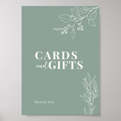 Cards and Gifts Sage Green Wedding Sign | Zazzle