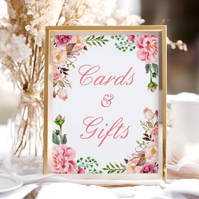 Cards and Gifts Sign Beautiful Blush Pink Floral | Zazzle