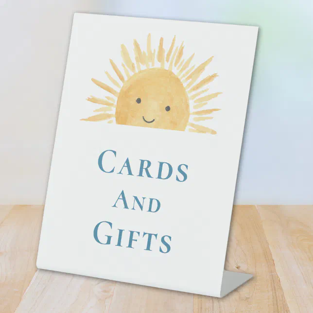 Cards And Gifts Sun-Themed Baby Shower Pedestal Sign | Zazzle