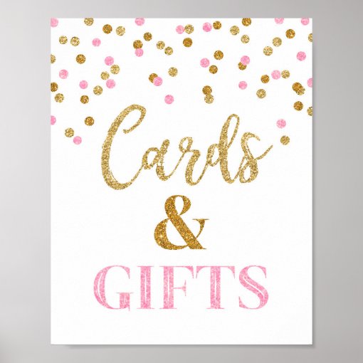 Cards and Gifts Wedding Sign Pink Gold Confetti | Zazzle