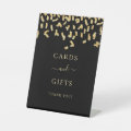 Cards gifts black gold confetti pedestal sign | Zazzle