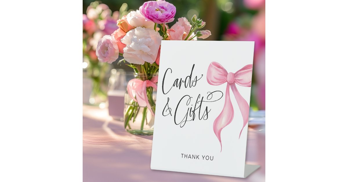 Cards & Gifts Coquette Pink Bow Pedestal Sign | Zazzle