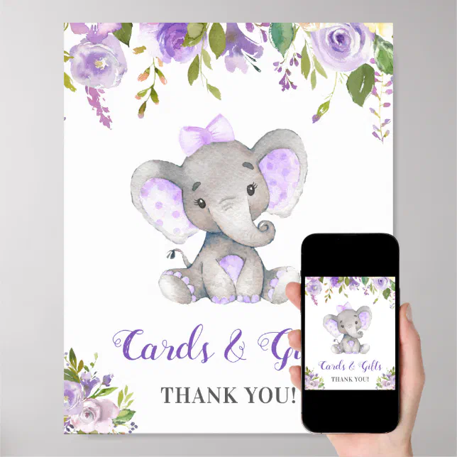 Cards Gifts Little Peanut Elephant Light Purple Poster | Zazzle
