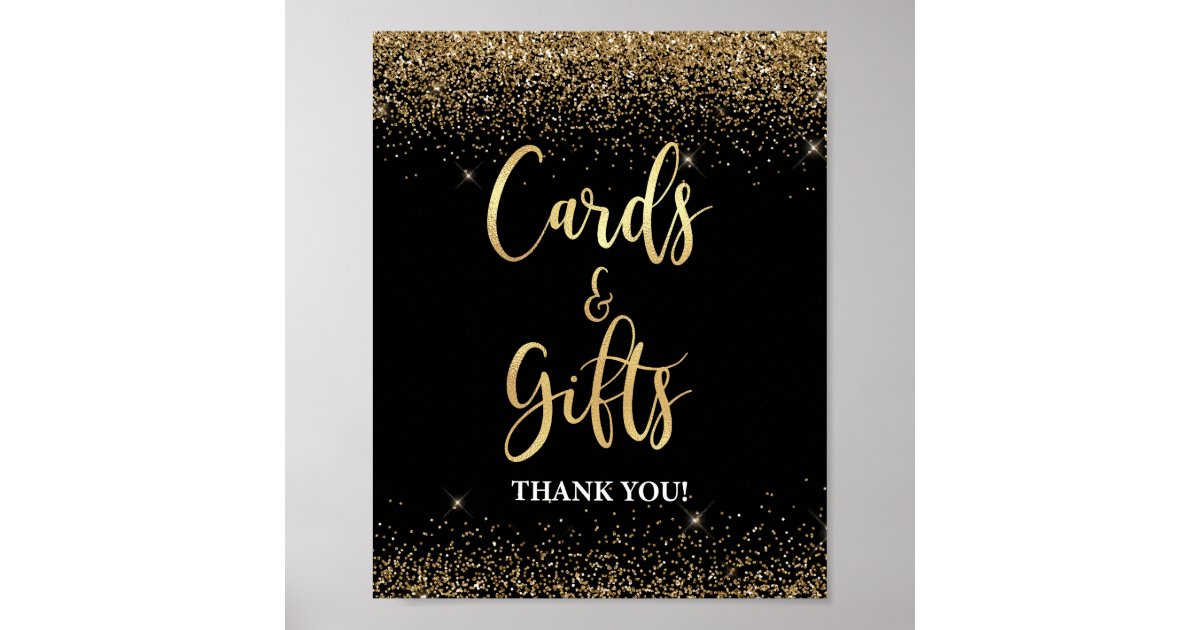 Cards & Gifts Sign Black & Gold Glitter Confetti | Zazzle