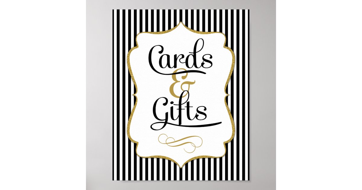 Cards & Gifts Sign Black Gold Stripe | Zazzle