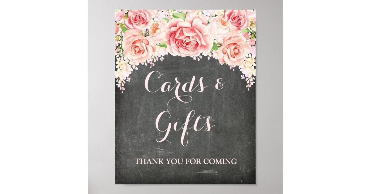 Cards Gifts Sign Pink Watercolor Floral Chalkboard | Zazzle
