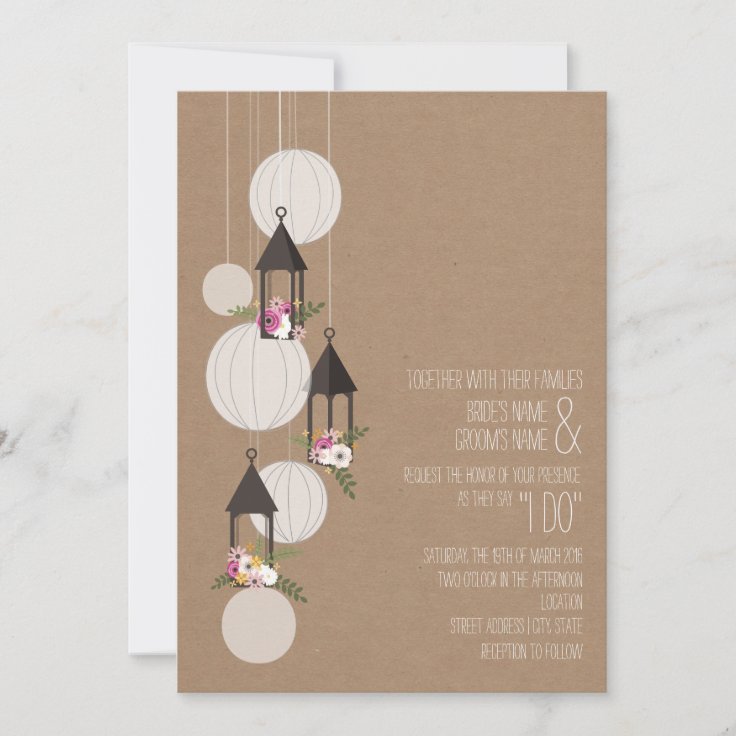 Cardstock Inspired Floral Lanterns Wedding Invitation | Zazzle