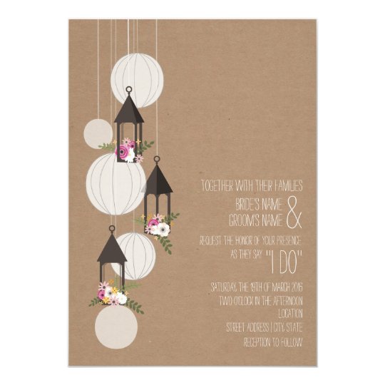Cardstock Inspired Floral Lanterns Wedding Invitation | Zazzle.com