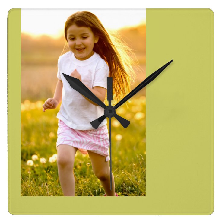 carefree happy girl running at sunset photo clock | Zazzle