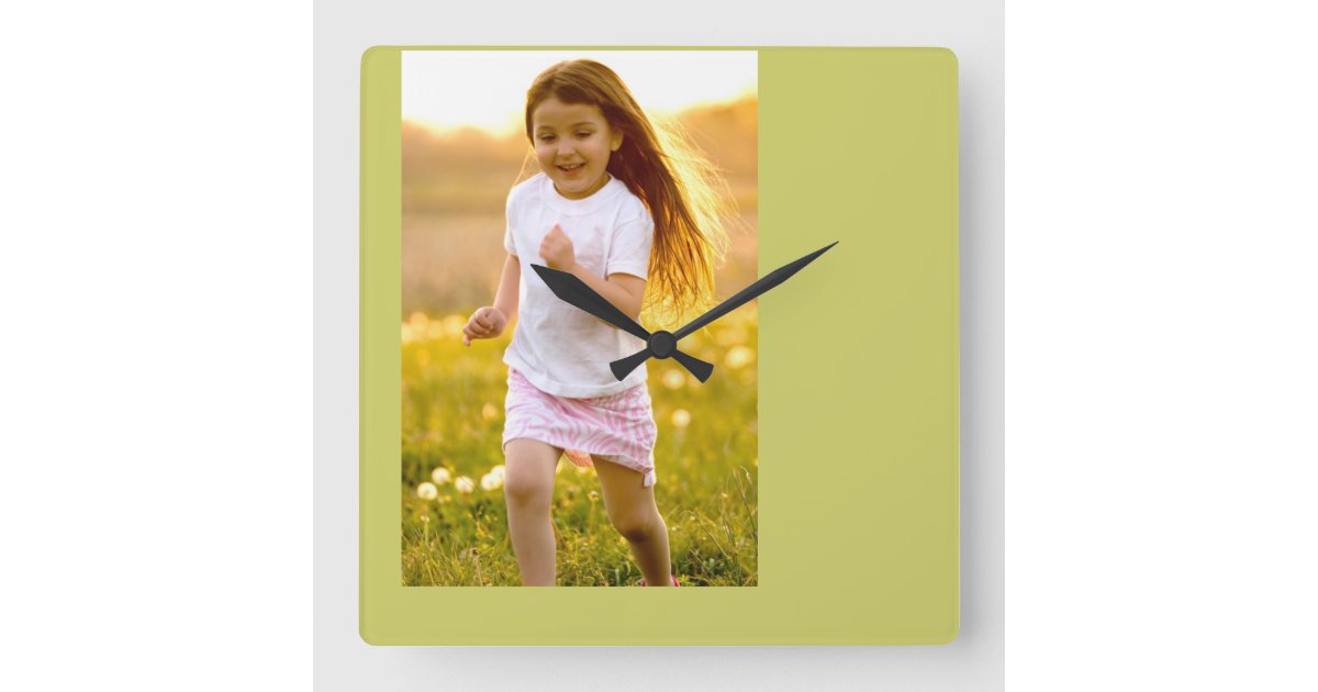 carefree happy girl running at sunset photo clock | Zazzle
